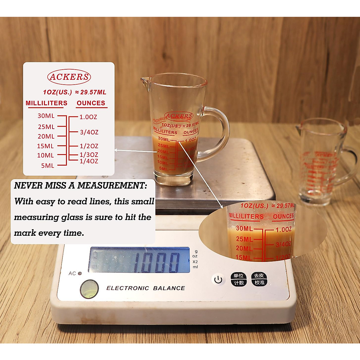 Shot Glasses Measuring cup Espresso Shot Glass Liquid Heavy Glass Wine Glass-[Insulated handle | V-Shaped Spout]-26-Incremental Measurement 1OZ, 6TSP, 2TBS, 30ML (2 Pack-Red)