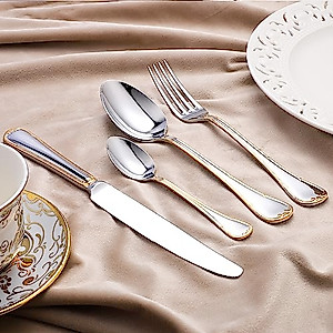 Zerophilo Silverware Set Gold Cutlery Set Mirror Polished Flatware Set Stainless Steel knife fork spoon Dishwasher Safe Gift of Wedding Housewarming Service for 1 (Gold)