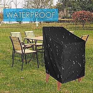 COOSOO High Back Stackable Chair Cover Patio Waterproof Chair Storage Bag Outdoor Furniture Cover Lounge Deep Seat Protection with Windproof Elastic for Garden Black