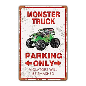 Monster Truck Parking Only Sign Boy's Room Decor Bedroom Accessories Birthday Party Decorations 12 x 8 Inch (957)