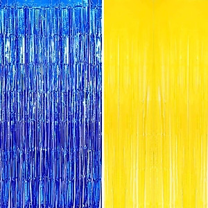 Graduation Party Decorations Navy Blue Yellow 2024/Navy Yellow Blue Graduation Decorations Class of 2024 Foil Fringe Curtains Graduation Backdrop Metallic Foil Curtains for Navy Blue Birthday Party