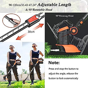 Electric Cordless Weed Wacker Grass Trimmer Battery Powered 24V 4.0Ah, 3-in-1Lightweight Weed Eater/Lawn Edger, 3 Kinds of Speed/Cutting Angle/Height Adjustment String Trimmer for Garden and Yard