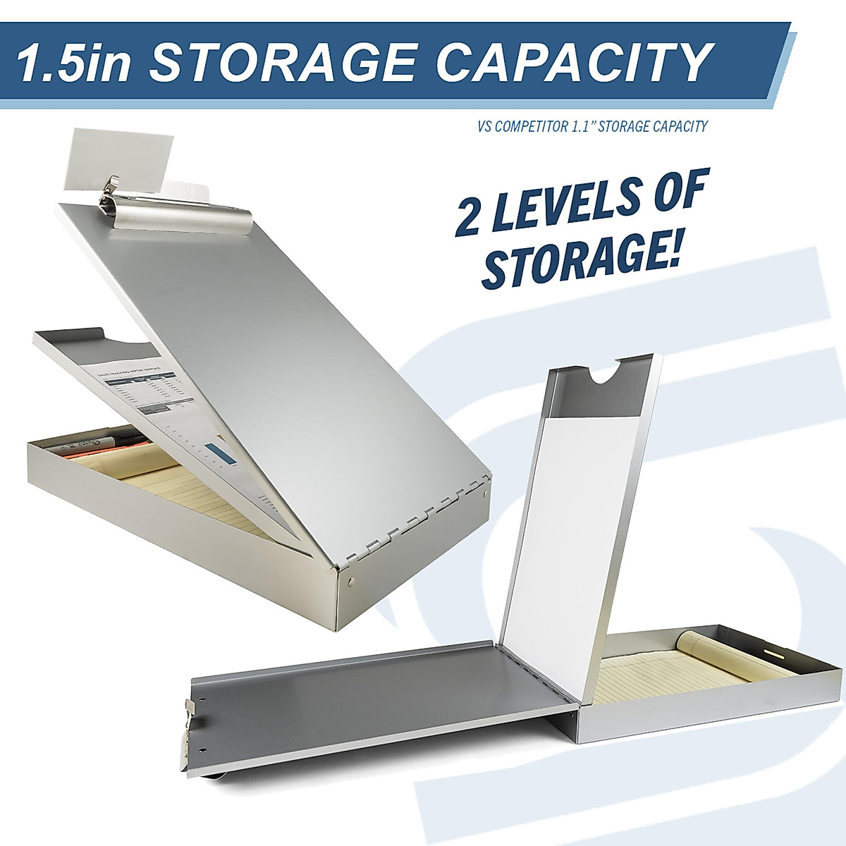 Saunders Metal Clipboard with Storage, Letter Size Heavy Duty Contractor Grade Clipboard, Recycled Aluminum Dual Storage Form Holder with High Capacity Clip, Assembled in USA, Silver Cruiser-Mate