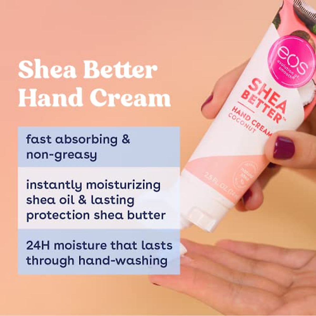 eos Holiday Collection, Hand Care Essentials, Hand Cream Trio- Coconut, Vanilla Cashmere, and Lavender, 24-Hour Hydration, 2.5 oz, 3-Pack, Clear