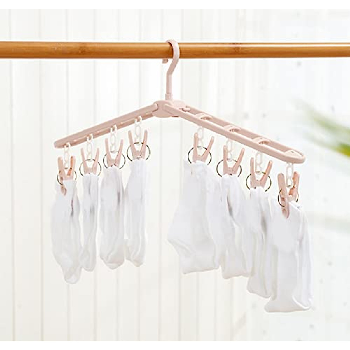 Fineget Collapsible Travel Shorts Skirt Shirt Socks Hangers with Clips Foldable Pants Clothes Plastic Suit Hangers Non Slip Closet Blue Organizer Retail Displays (Grey 2 Pcs, Pink 2 Pcs)