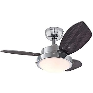 Ciata Lighting 30-Inch Wengue Indoor Ceiling Fan in Chrome Finish with Dimmable LED Light Fixture in Opal Frosted Glass with Reversible Wengue/Beech Blades