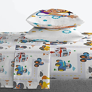Jay Franco Blippi and Meekah Trucks Sheet Set - Full Size Sheet Set - Super Soft Kids Cartoon Vehicles 4 Piece Bedding Set - Microfiber Sheets
