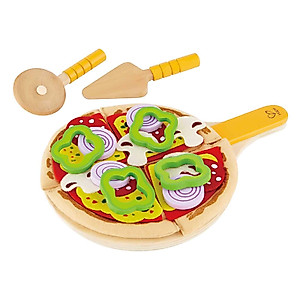 Hape Homemade Wooden Pizza Play Kitchen Food Set and Accessories, Multicolor, 3 Years and up (E3129)