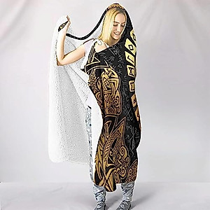 Norse Mythology 3D Printed Hooded Blanket Warm Soft Valhalla Celtic Knot Rune Unisex Winter Wearable Hooded Blanket Double Thick Plush Wool Blanket Cape ( Color : Blanket , Size : 80x60in/150x200cm )