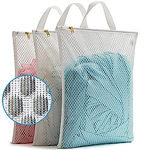 Tenrai Laundry Bag Mesh Wash Bag，Use YKK Zipper，Tote Bag Bathroom Hanging, Bra Fine Mesh Wash Bag for Underwear 3 Bags（3L Cellular Mesh）