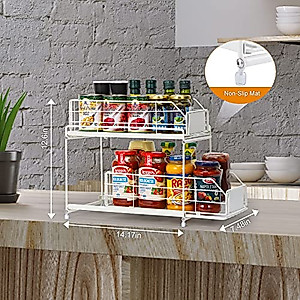CADUKE 2-Tier Under Sink Cabinet Organizer with Sliding Basket Drawer, Bathroom Under Sink Storage Set of 2 Under Cabinet Organizers and Storage Pull Out, White Mesh Metal