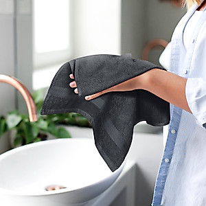 GLAMBURG Ultra Soft 6-Piece Hand Towel Set 16x28-100% Ringspun Cotton - Durable & Highly Absorbent Hand Towels - Ideal for use in Bathroom, Kitchen, Gym, Spa & General Cleaning - Charcoal Grey