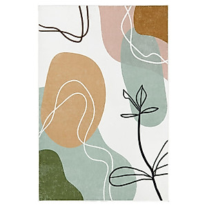 Wonnitar Boho Art Area Rug 4x6, Washable Non-Slip Rug for Living Room, Large Abstract Soft Nursery Throw Mat, Non-Shedding Mid Century Bedroom Carpet for Bathroom Entry Closet (Art-Green,4'x6')