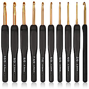 Coopay Black Gold Crochet Hooks Needles for Arthritic Hands, 2.0-6.0mm Crochet Hook Set Ergonomic Soft Grips Knitting Hook for Crochet Yarn Craft, Aluminum Knitting Crochet Supplies Kit for Knitter