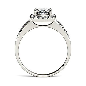 Charles & Colvard Created Moissanite 6mm Cushion Cut Engagement Ring for Women | 1.4 cttw DEW | Lab Grown | Solid 14K White Gold with Rhodium | Size 7