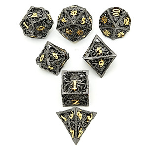 Dungeons and Dragons Dice DND Dice Set D and D dice Set D20 MTG Metal Dice Set Hollow Polyhedral Dice Role Playing Dice with Octopus Motifs for Dungeons and Dragons RPG Table Games