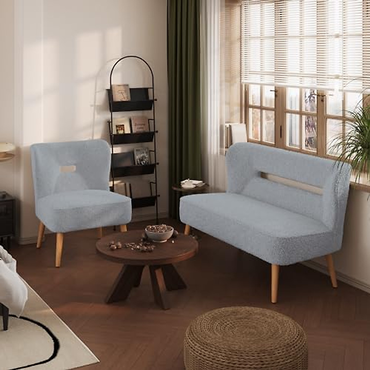 Fahomiss Cream Couch- Sofa Teddy Sectional Loveseat Comfortable Suitable for Living Room Bedroom Office Apartment Small Space Lounge 46.5" W (Blue loveseat)