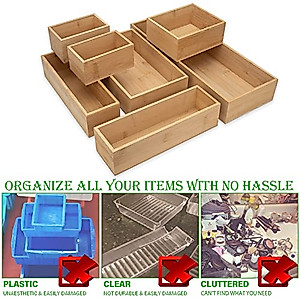 KOOHOAMZ 8 Pcs Bamboo drawer Organizer Storage Box, Bin Set - Multi-Use bamboo Drawer Organizer Storage boxes for Kitchen Utensils, Bathroom, Office Desk, Makeup(8 Boxes)