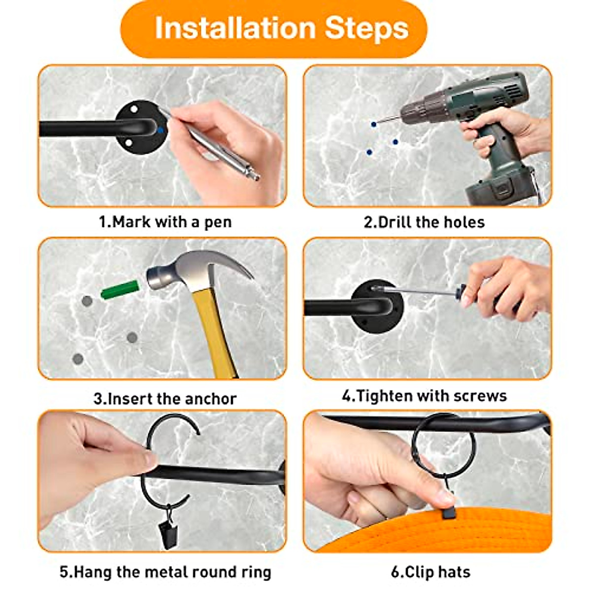 QYINXIU Hat Rack for Wall Baseball Cap，Hat Holder for Wall，Hat Organizer Storage Rack with 20 Removable Metal Clips for Closet Door Bedroom Entrance Laundry, Set of 2, Black