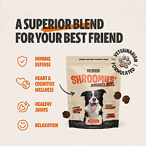 FreshCap Shroomies for Dogs - Turkey Tail Mushroom for Dogs, Immune Support Calming Chews, Treats Supplement with 7 Mushrooms for Cognition, Longevity, Cellular & Joint, Lipoma Removal, 180 Soft Chews