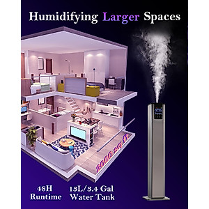 YOKEKON Cool and Warm Mist Humidifier Large Room, 3.4Gal Whole House Humidifiers for Home Bedroom1000 sq ft, Top Fill, 3 Mist Modes, 12H Timer, Aroma Box, Baby Yoga Plants, Silver