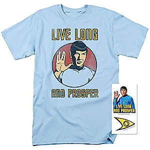 Star Trek Spock Live Long and Prosper T Shirt w/Stickers (Medium) Light Blue