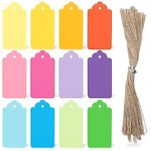 SallyFashion Gift Tags, 120 PCS Kraft Paper Tags Hang Tags Color Assorted with Hanging Strings for DIY Crafts Christmas Wish