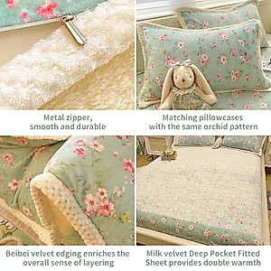 zeyekuku Velvet Duvet Cover Set-4pcs Ultra Soft Breathable Queen Size Comforter Cover Set,Include a Duvet Cover,a Deep Pocket Fitted Sheet,2 Pillow Shams Home Bedding for Winter Spring Autumn