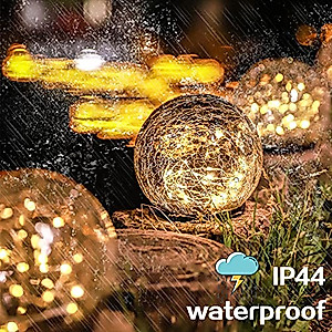 TOMEX Solar Garden Lights, Cracked Glass Ball Waterproof Warm White LED for Outdoor Decor Decorations Pathway Patio Yard Lawn, 1Pack (3.9")