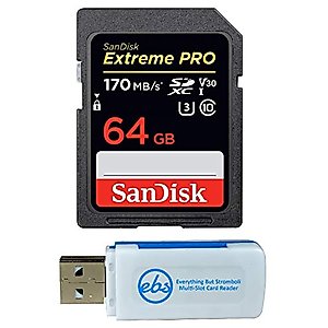 SanDisk 64GB Extreme Pro Memory Card works with Sony Alpha A9, A6000, A5100, A6300, A6500, DSCH300, A5000, A7, A7R II Digital DSLR Camera SDXC 4K V30 UHS-I with Everything But Stromboli Combo Reader