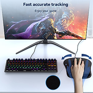 Mouse Pad with Wrist Support, TECKNET Ergonomic Gaming Mouse Pad Pain Relief, Portable Comfortable Mousepad for Computer, Laptop, Office, Home and Travel, Non-Slip Base, Waterproof Surface, Black