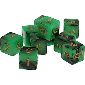 10pcs Six Sided Dual Colored D6 Dices For D&D Casino Poker Dice Guessing Games - Green & Black, 16mm
