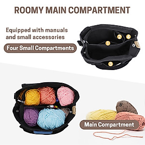 BERYA Crochet Bag and Tote, Canvas Yarn Storage Organizer, Yarn Bag for Crochet Hooks and Accessories, Durable Crochet Bag Organizer for Crochet Lovers, Mother's Day Gift (Black-25)