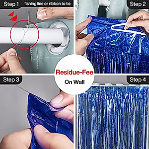 PartyWoo 2 pcs Royal Blue Foil Fringe Curtain, Metallic Foil Tinsel Fringe Backdrop Door Fringe for Birthday Wedding Party Photo Backdrop, Blue Streamers Party Decorations