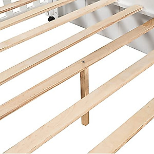 VilroCaz Wooden Twin Over Full Bunk Bed with 6 Drawers and Adjustable Shelves, L-Shape Full Platform Bed with Wheel, Modern Bunk Bed Frame with Ladders and Full Guardrails (White)