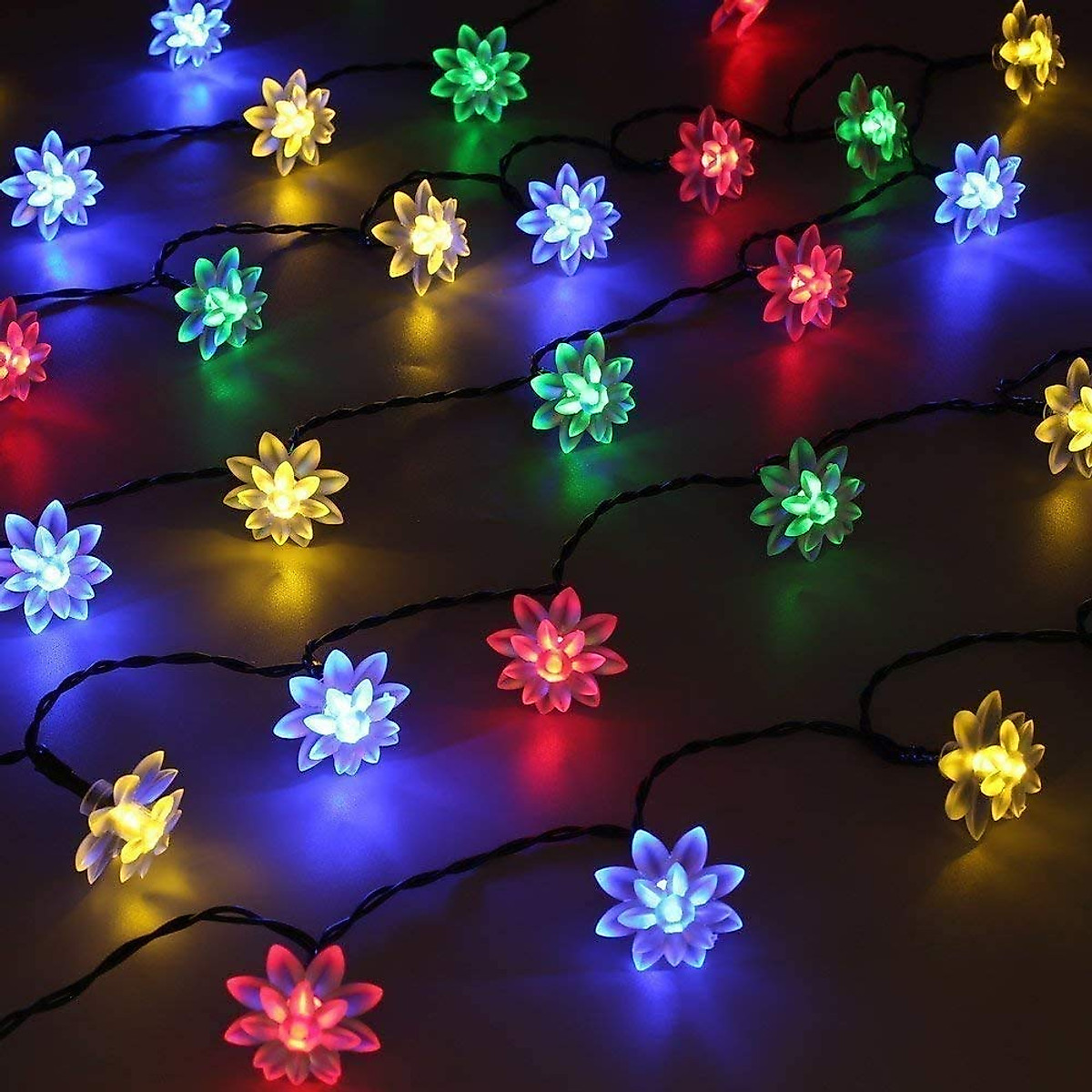 Solar String Lights Outdoor,MUEQU Waterproof 21ft 50 LED Lotus Flower Light Solar Decoration Fairy Lights for Gardens, Homes, Wedding, Christmas Party and Holiday Decoration (Multicolor)