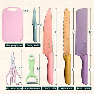Professional Colorful Kitchen Knives Set of 7 Pieces, Non-Stick Blades with High Carbon Stainless Steel, Chef Knives Set for Cutting, Slicing, Paring, and Cooking