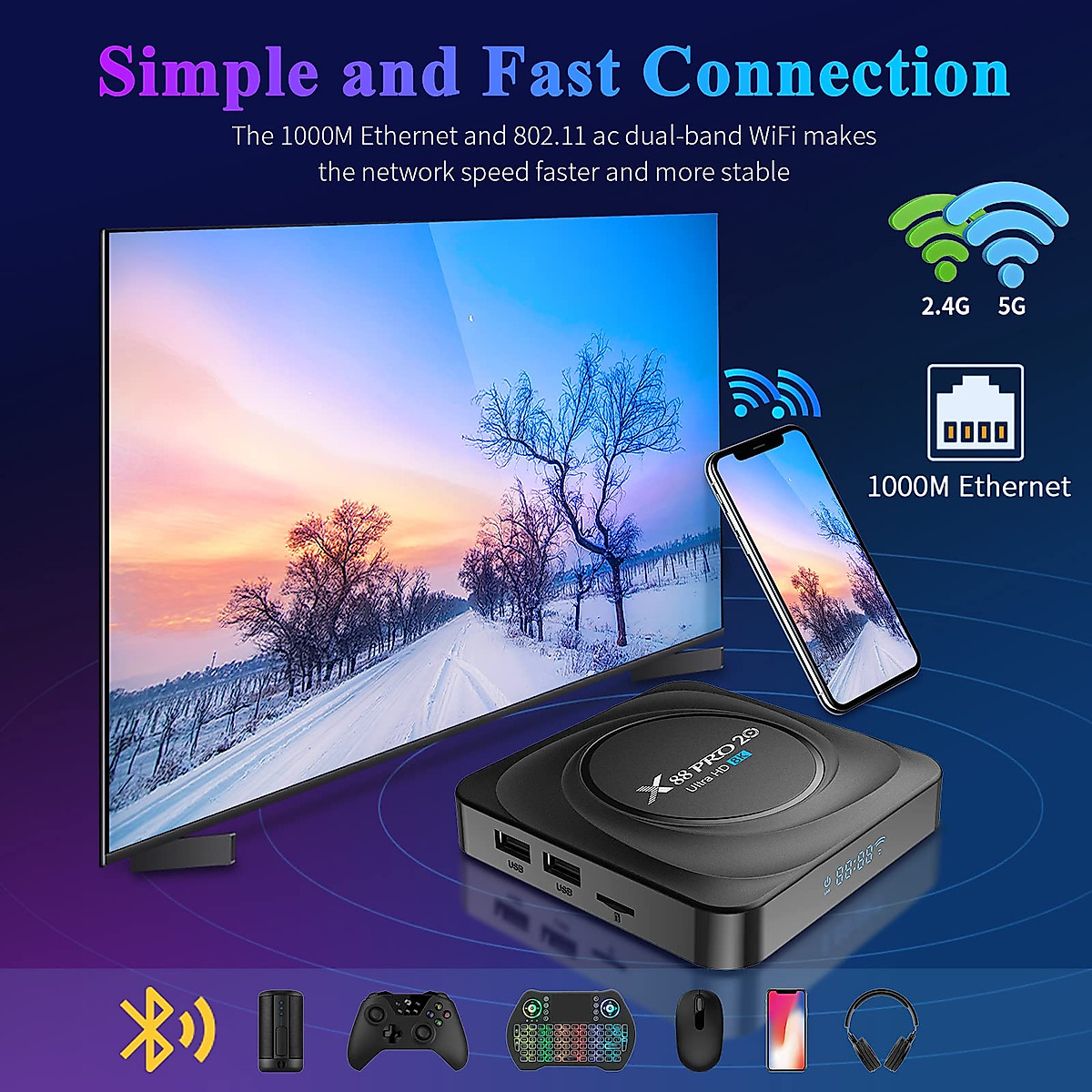 Android TV Box 11.0, 4GB RAM 32GB ROM Android TV Box RK3566, Dual-WiFi 2.4G/5G Ethernet 1000M LAN Bluetooth 4.2 with 8K/6K/3D/USB 3.0 TV Android Box