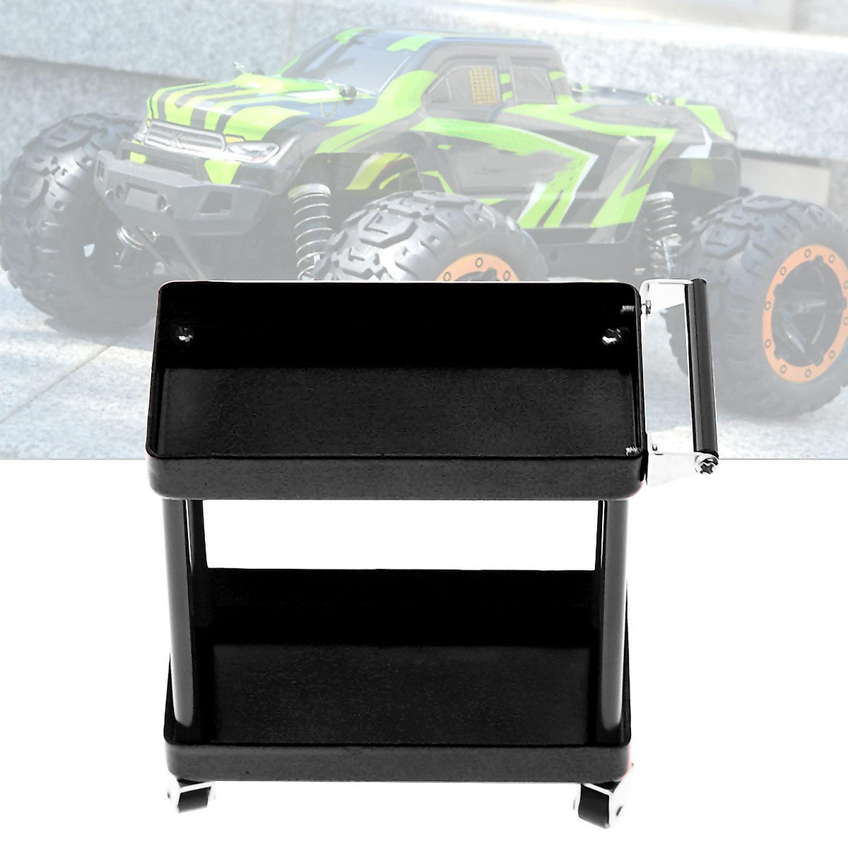 Mini Rolling Utility Cart,2 Tier Storage Cart with Wheels Trolley Cart with Wheels Repair Tool Storage Rack Easy to Use Disassemble RC Accessories for 1/8 1/10 1/12 1/16 Scale Model(Black)