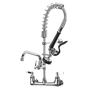 MSTJRY Commercial Faucet with Sprayer Commercial Wall Mount Faucet Commercial Sink Faucet Restaurant Faucet Pre Rinse Faucet with 25 Inch Height, 12 Inch Spout, US Standard