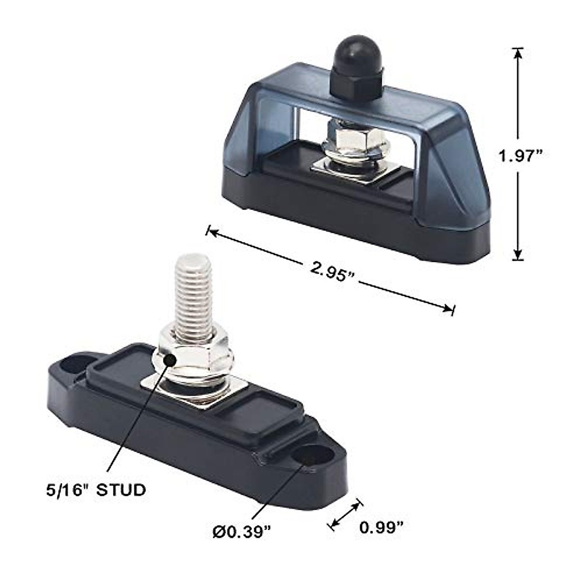 RECOIL S1P-516 Busbar Single 5/16” Studs Power Distribution Block with Ring Terminals Pair Red & Black