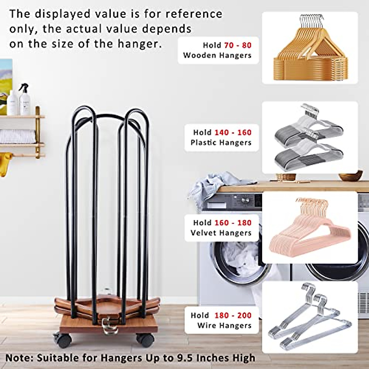 Hanger Organizer Stacker, Hanger Stacker with Swivel Caster Wheels, Hanger Holder Hold Up 80 Wooden Clothes Racks for Closet Laundry Dry Cleaning Room