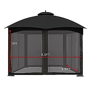 CoastShade Universal Replacement Canopy Mosquito Netting Screen Sidewalls Height 7FT for 8x8 or 10x10 or 10x12 Gazebo Canopy,Black