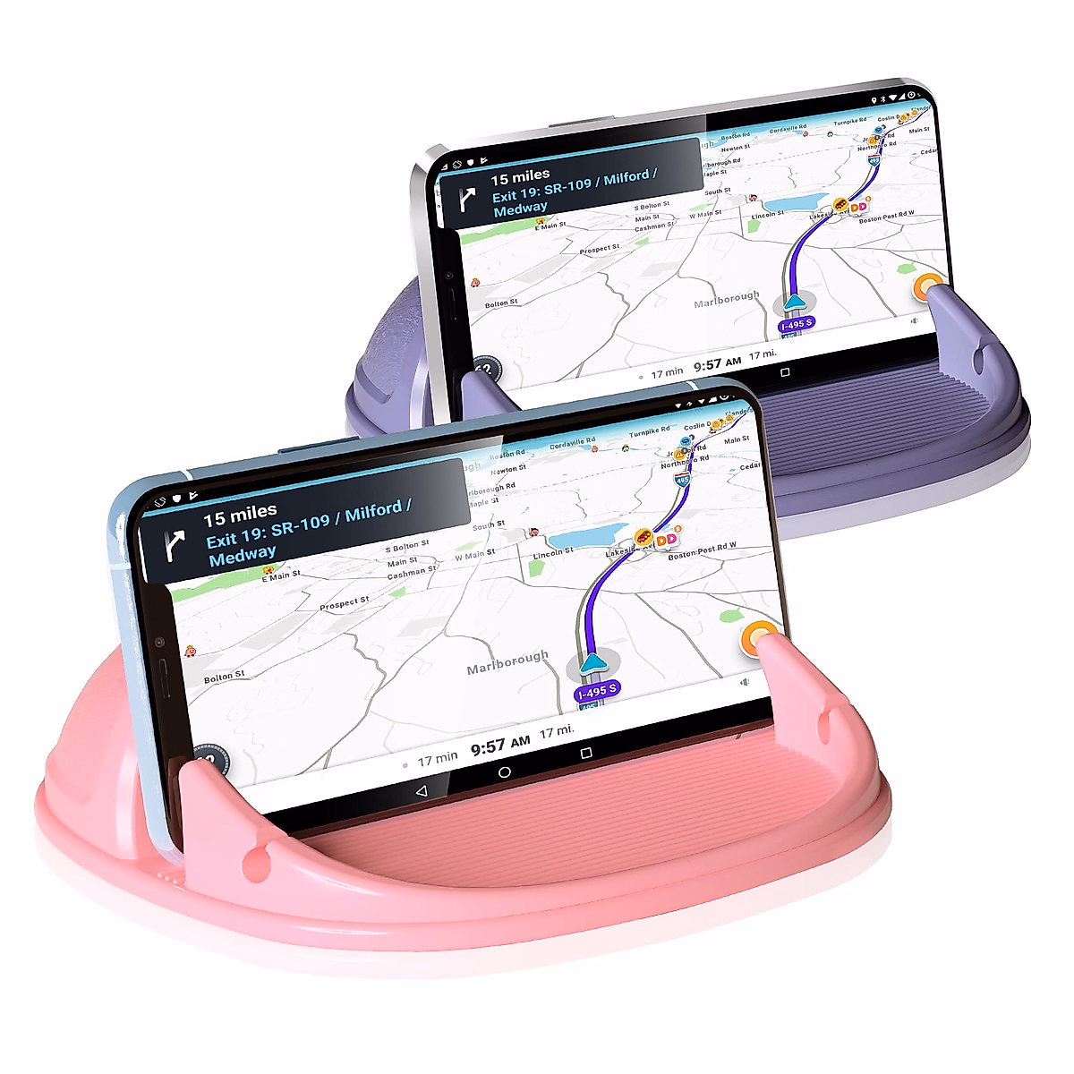 Loncaster Car Phone Holder, Pink & Purple Car Phone Mount Silicone Car Pad Mat for Various Dashboards, Slip Free Phone Stand Compatible with iPhone, Samsung, Android, GPS Devices and More
