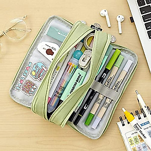 CICIMELON 2PC Pencil Case Big Capacity Pen Bag Pouch Stationery Organizer with Zipper for School Students Office Women Green