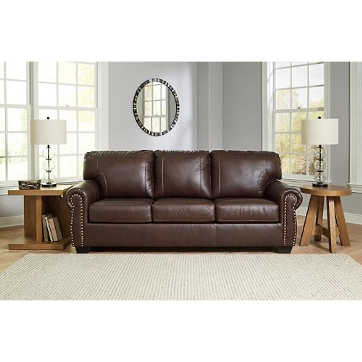 Signature Design by Ashley Colleton Classic Leather Match Sofa with Nailheads, Dark Brown