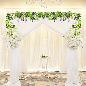 Sunm Boutique 4Pcs 6.6FT Artificial Flowers Silk Wisteria Garland Artificial Wisteria Vine Rattan Silk Hanging Flower Purple Wisteria Vine Flower for Home Garden Ceremony Wedding Arch Floral Decor