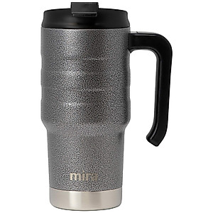 MIRA 20 Oz Stainless Steel Insulated Travel Car Mug - Spill Proof Twist On Flip Lid & Easy to Hold Handle - Double Wall Vacuum Insulated Coffee & Tea Mug Keeps Hot or Cold - Metallic Gray