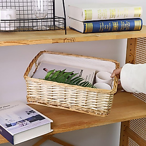 YAHUAN Rectangular Wicker Storage Basket Woven Rattan Basket with Handle, Baskets for Organizing, Bedroom,Living room,Pantry (Wicker with lining)