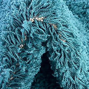 Rugs.com Über Cozy Solid Shag Collection Rug – 5 x 8 Deep Aqua Blue Shag Rug Perfect 5 x 8 Feet